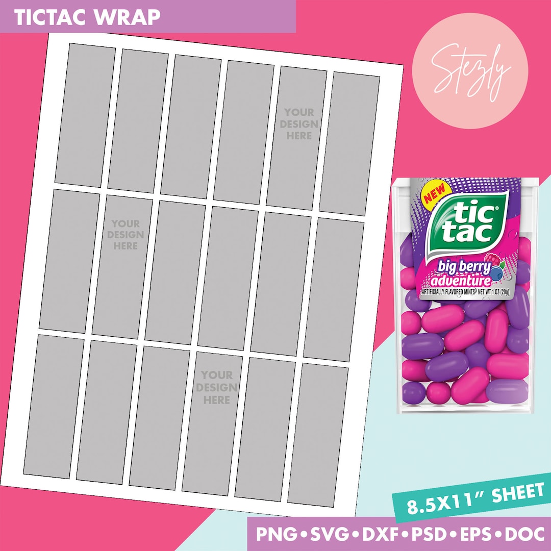 Tic Tac Template, Tictac Wrap, Psd, Png, Svg, Dxf, Eps Formats, 8.5x11 ...