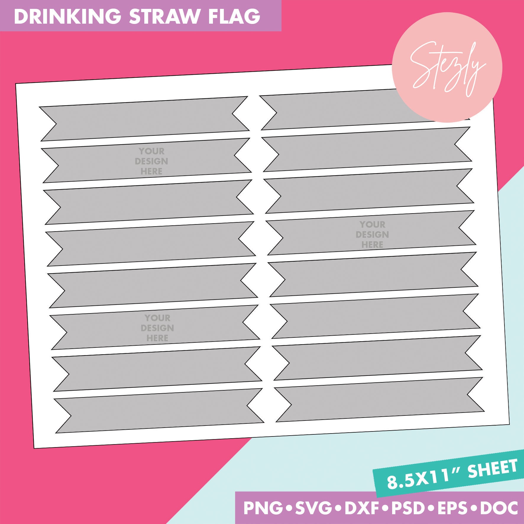 Drinking Straw Flag Template Straw Flags Microsoft word doc | Etsy