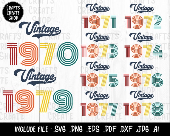 Bundle Vintage 1970 1979 Birthday Svg Distressed Retro | Etsy