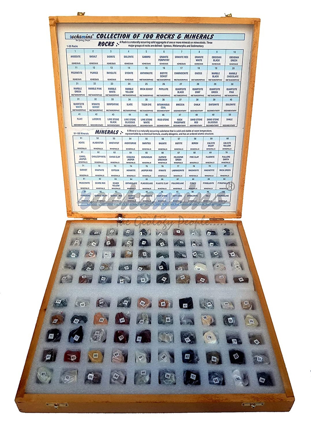 Collection of 100 Rocks & Minerals in a Wooden Box Small Specimens of ...