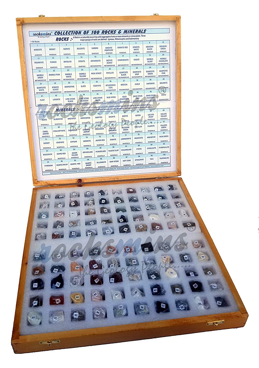 Collection of 100 Rocks & Minerals in a Wooden Box Small Specimens of ...
