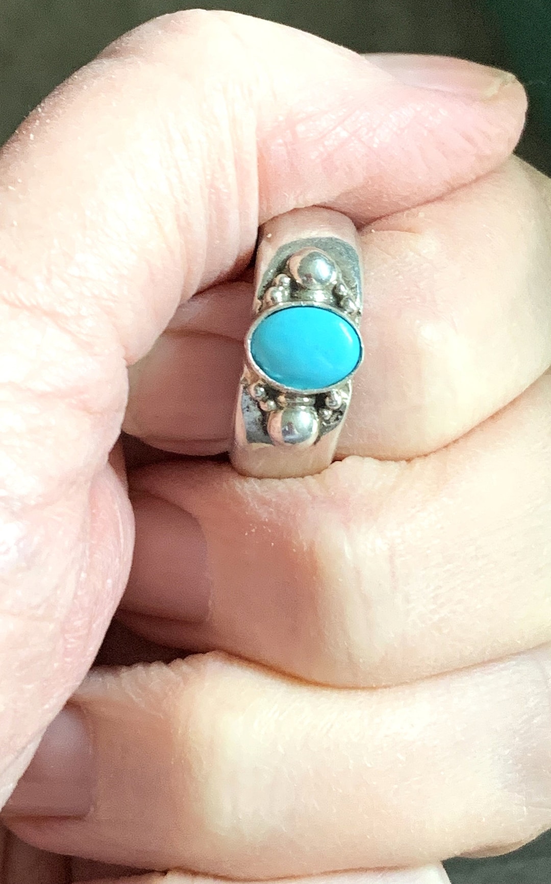 Vintage Native American Chunky Sterling Silver Cabochon Turquoise Ring ...
