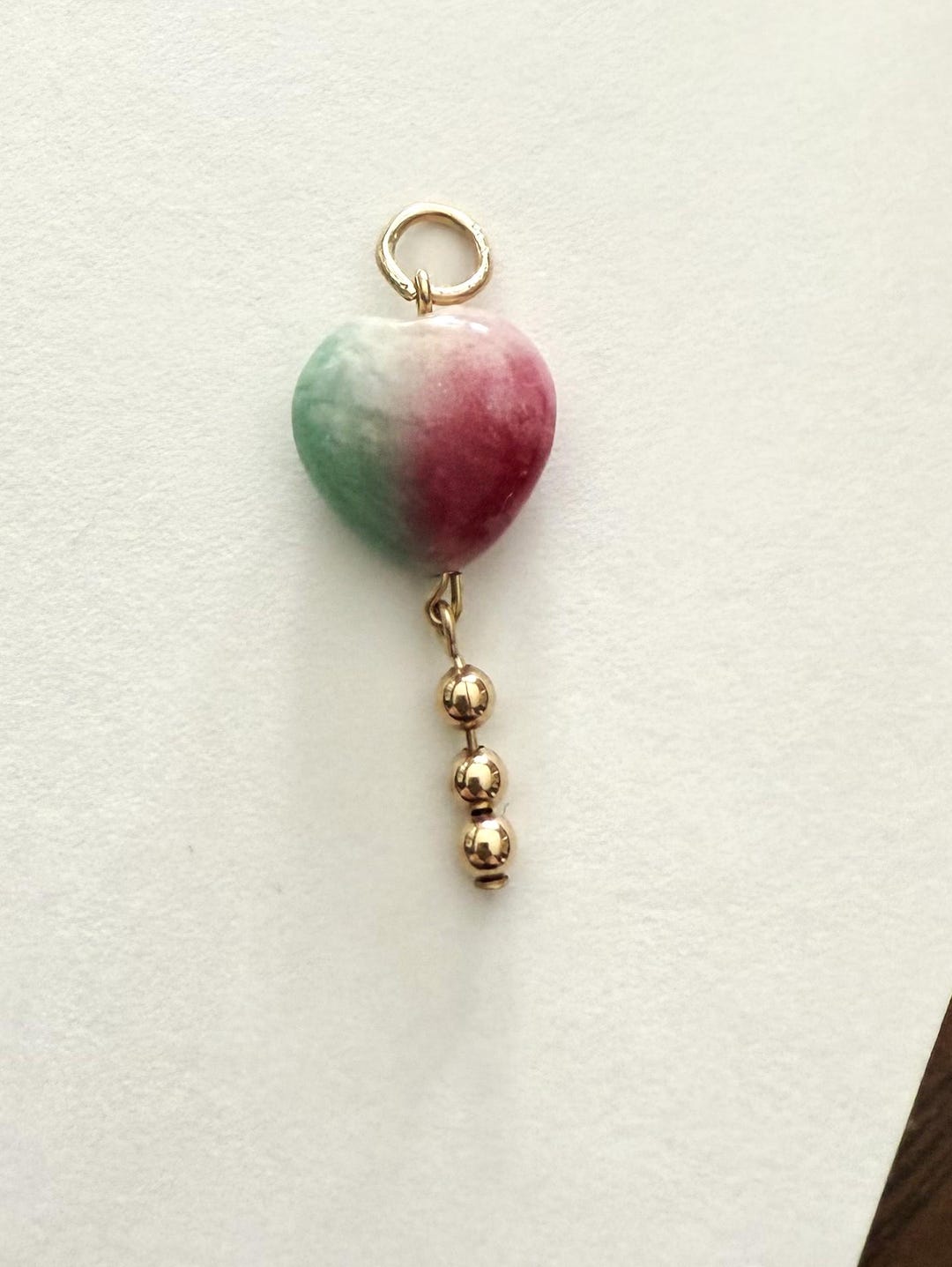 Gold Filled Watermelon Jade Heart Pendant: Beaded Dangle Charm - Etsy