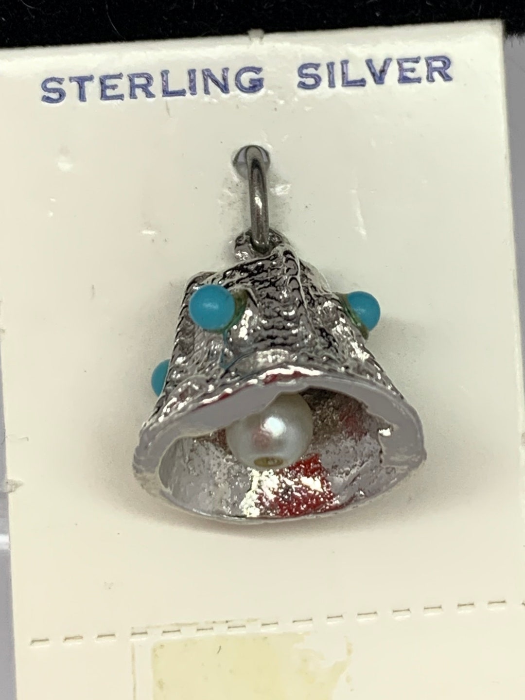 Nice Vintage Sterling Silver Bell Charm With Turquoise and Pearl ...