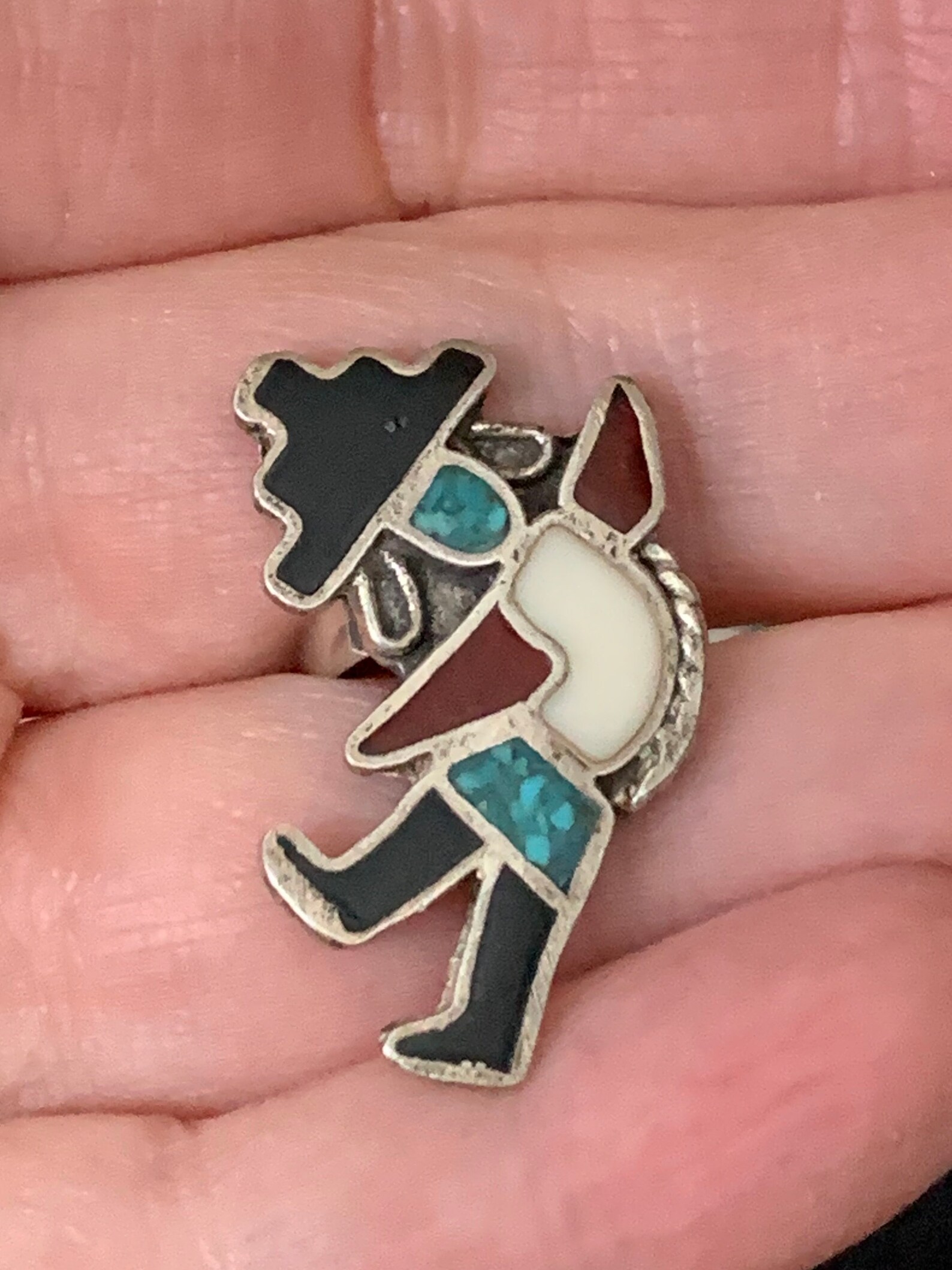 Vintage Zuni Inlay Gemstone Kachina Sterling Silver Ring Size 3.5 - Etsy