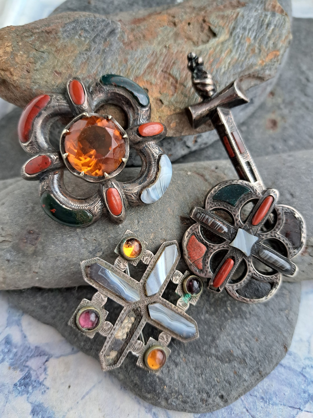 FOR RESTORATION ,4 X, Antique Scottish Brooches,gift for Her,antique ...