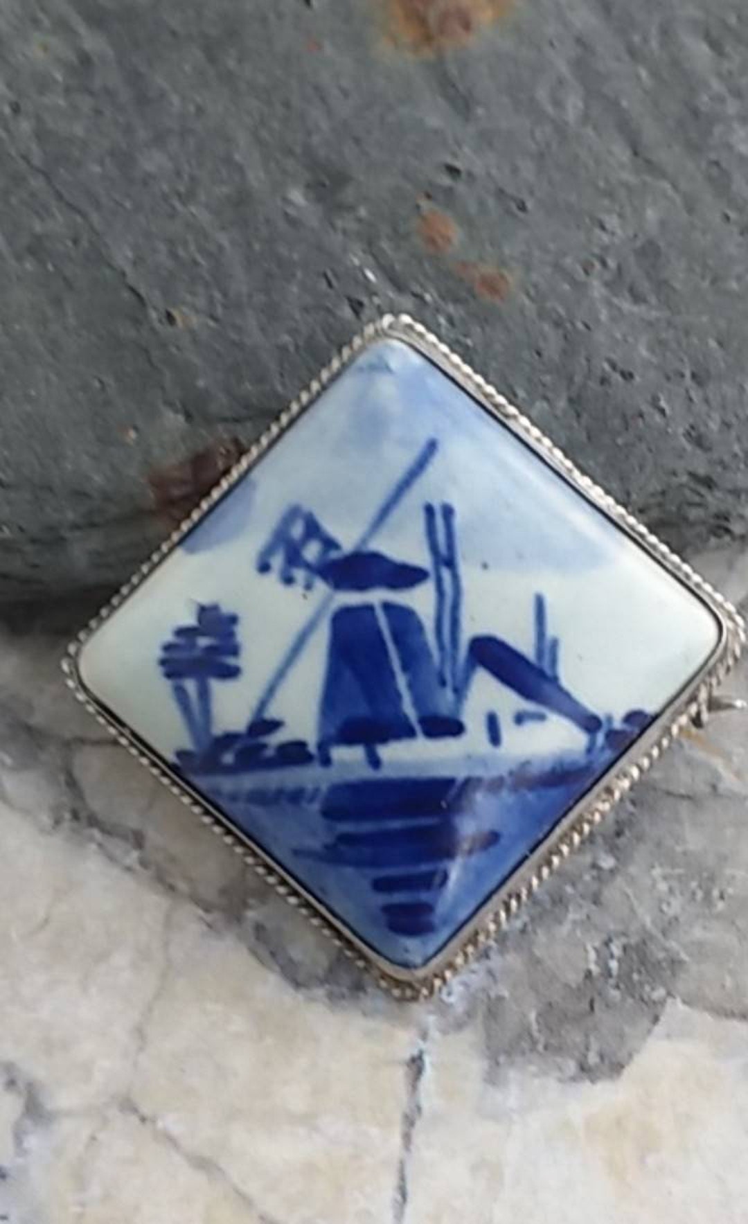 Vintage Delft Brooch: Dutch Windmill, Sterling Silver, Blue & White - Etsy