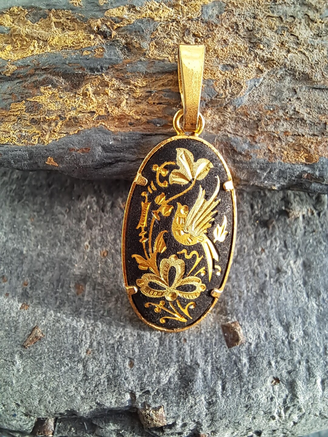 Vintage Damascene Bird Pendant,vintage Bird Pendant and Chain,vintage ...