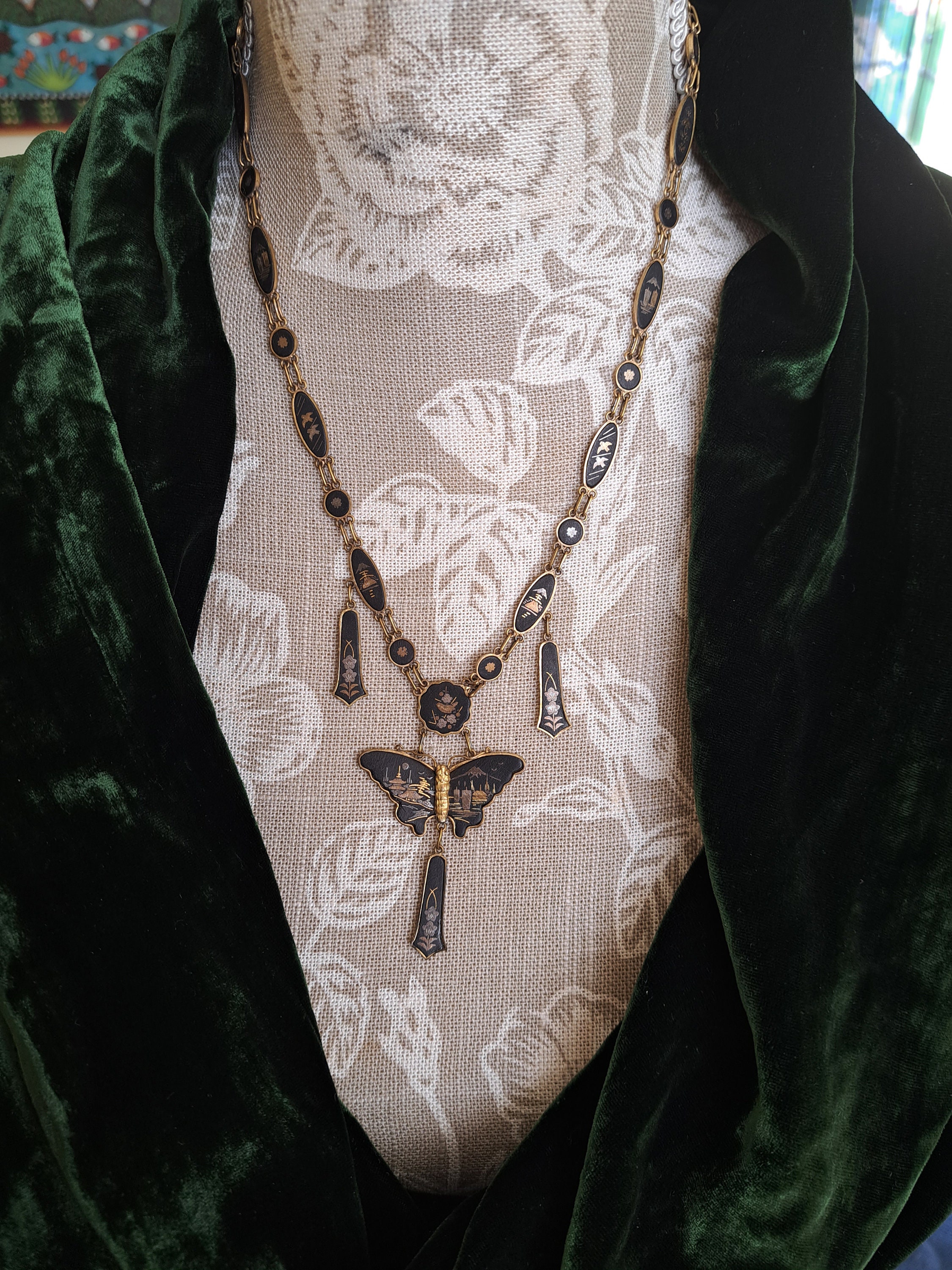 1930s,art Deco Japanese Damascene Necklace,antique Japanese 1930s,art Deco Japanese Damascene Necklace,antique Japanese