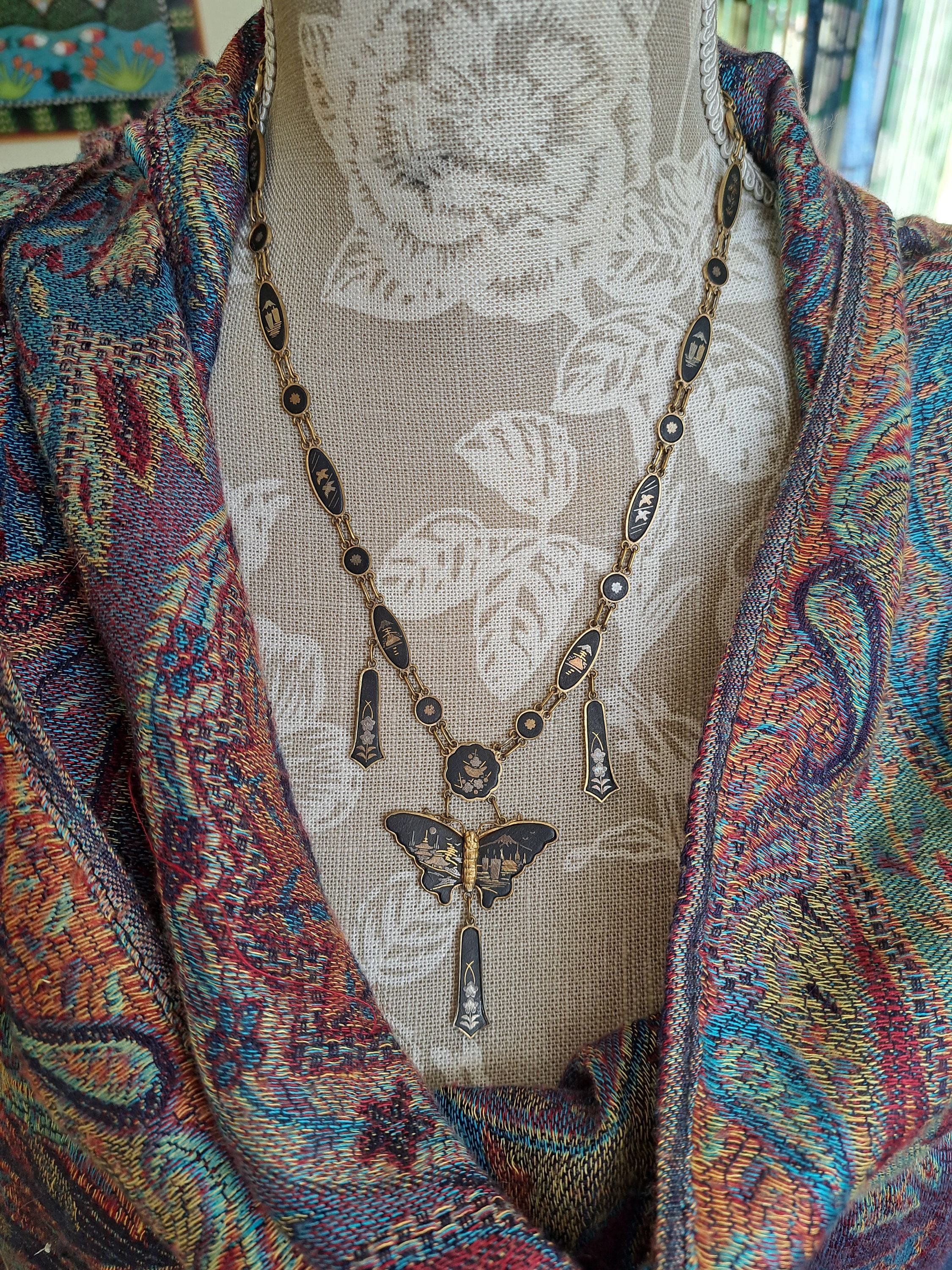 1930s,art Deco Japanese Damascene Necklace,antique Japanese 1930s,art Deco Japanese Damascene Necklace,antique Japanese