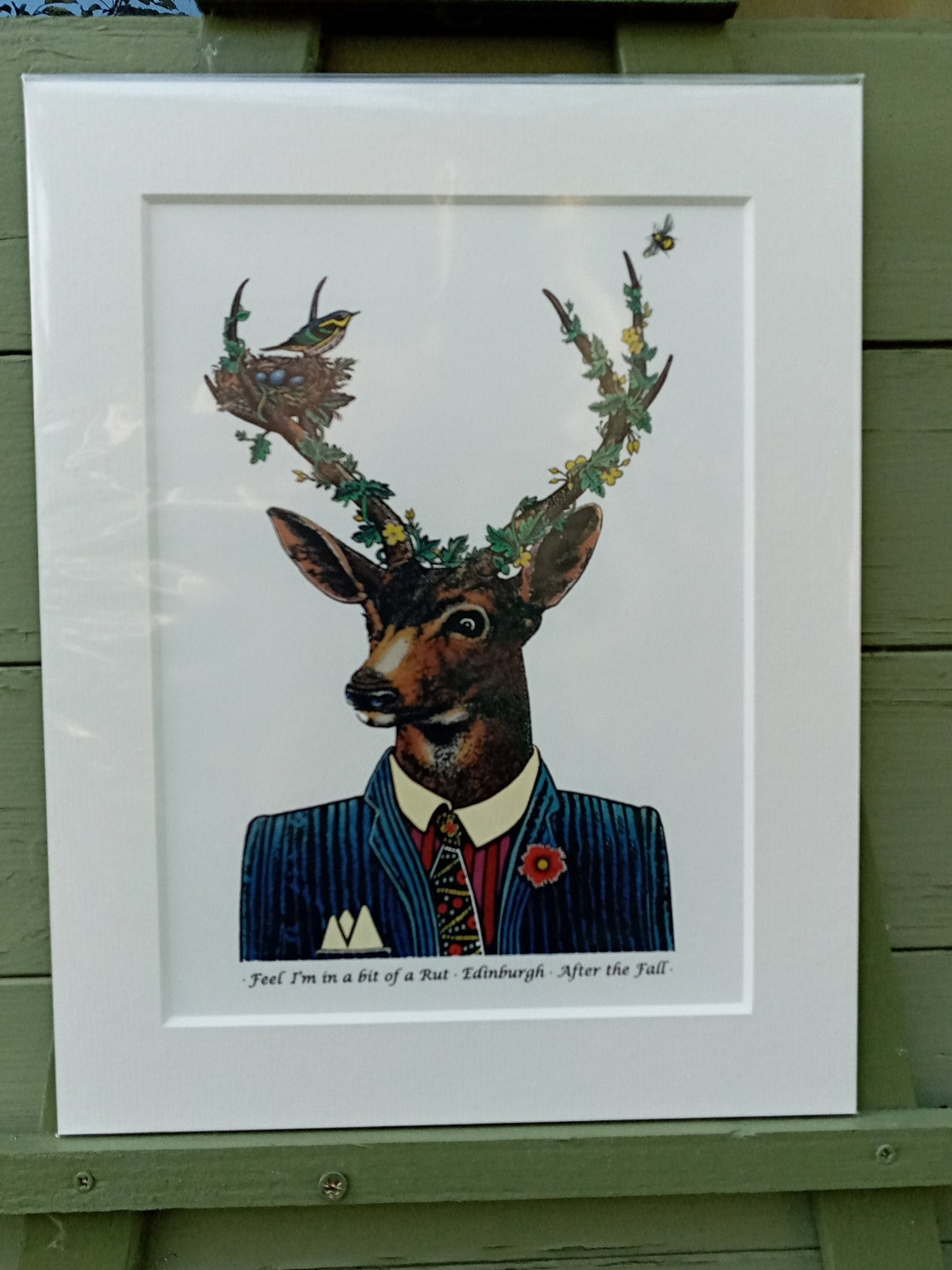 Edinburgh Stag Print: Blue Suit, Bird Nest Antlers - Etsy UK