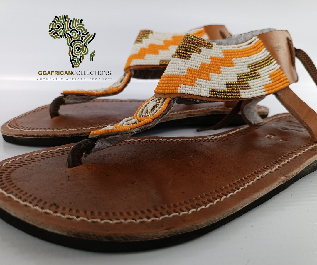 Beaded Sandal,african Made Sandal,african Sandal,leather Sandal - Etsy