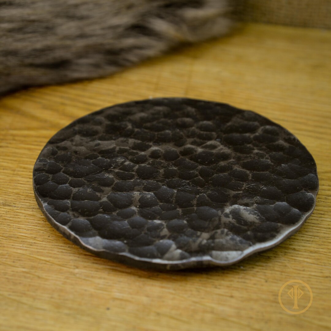 Hand-forged Steel Coaster, Blacksmith Made. Hammered Round Metal ...