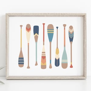 Paddle Print Painted Canoe Paddles, Oar Art Print, Colorful Vintage ...