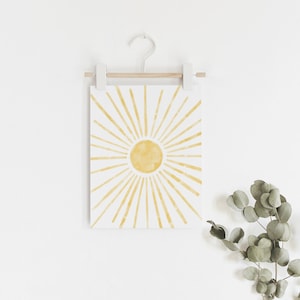Golden Sun Print, Boho Sun Poster, Sky, Sunrise, Sunset, Watercolor ...