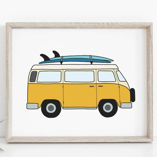 Beach Van Print Yellow Bus Poster DIGITAL DOWNLOAD Combi | Etsy