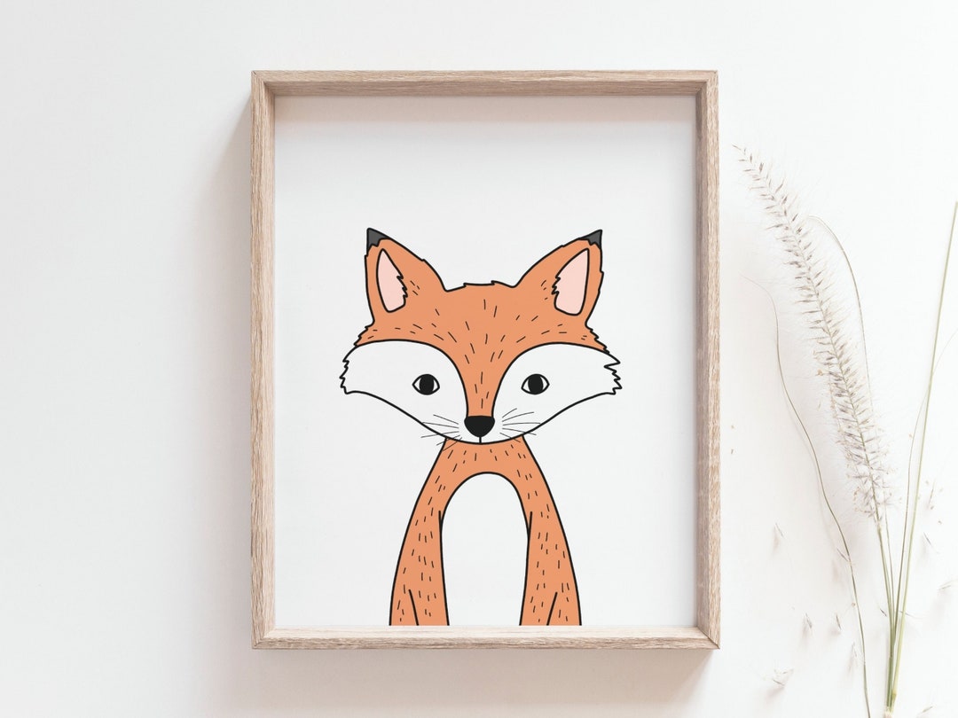 Baby Fox Print Pup Poster, Cute Baby Woodland Animal, Wilderness ...