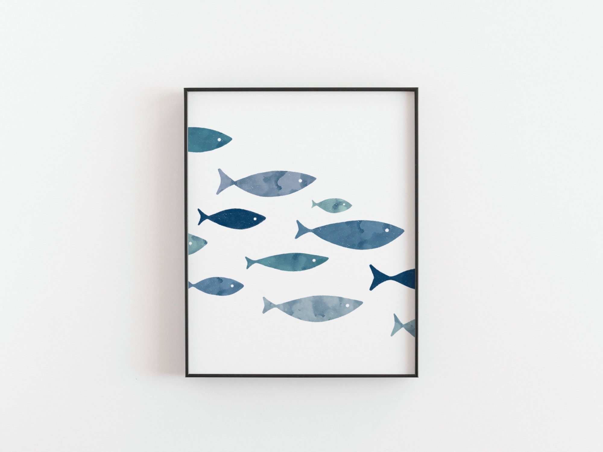 Fish Print - Shoal of Fish Art Poster, Watercolor Fish Art Print, Blue ...