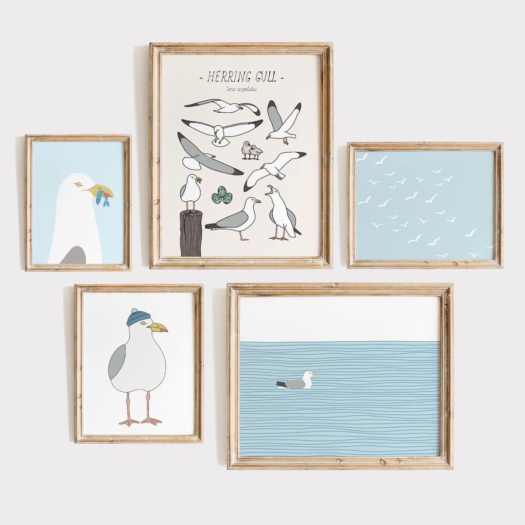 Seagull Gallery Set, Oceanside Artwork, Nautical Art Wall Set, Beach ...