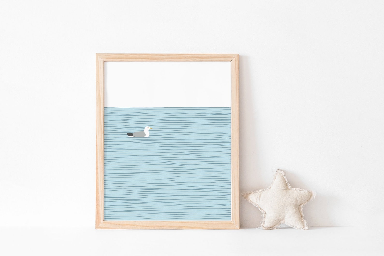 Seagull Print - Floating Herring Gull Poster, Seabird Unisex Nursery ...