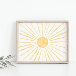 Golden Sun Print, Boho Sun Poster, Sky, Sunrise, Sunset, Watercolor ...