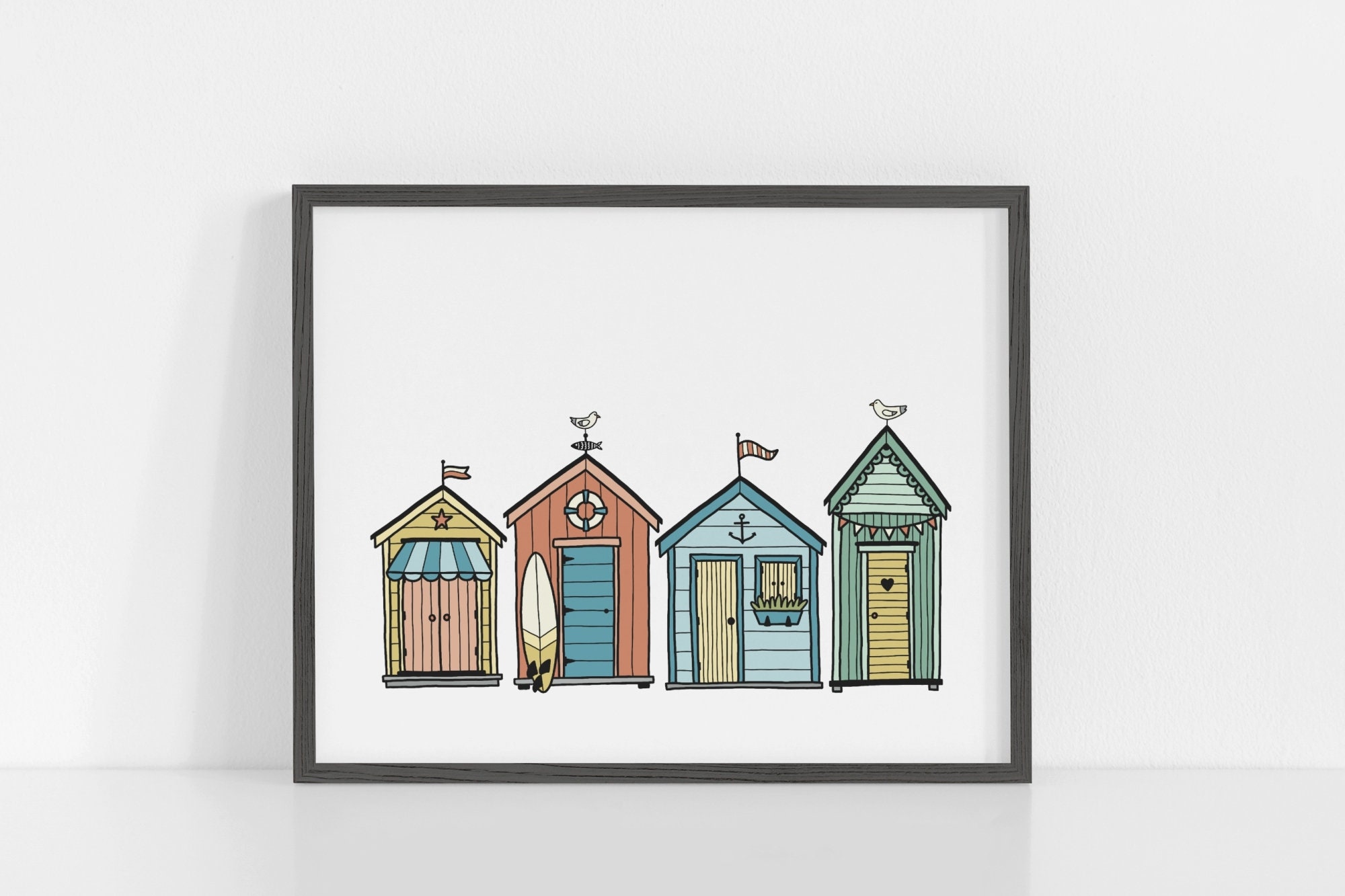 Beach Huts Print Colorful Beach Huts Poster Ocean Sea - Etsy Canada