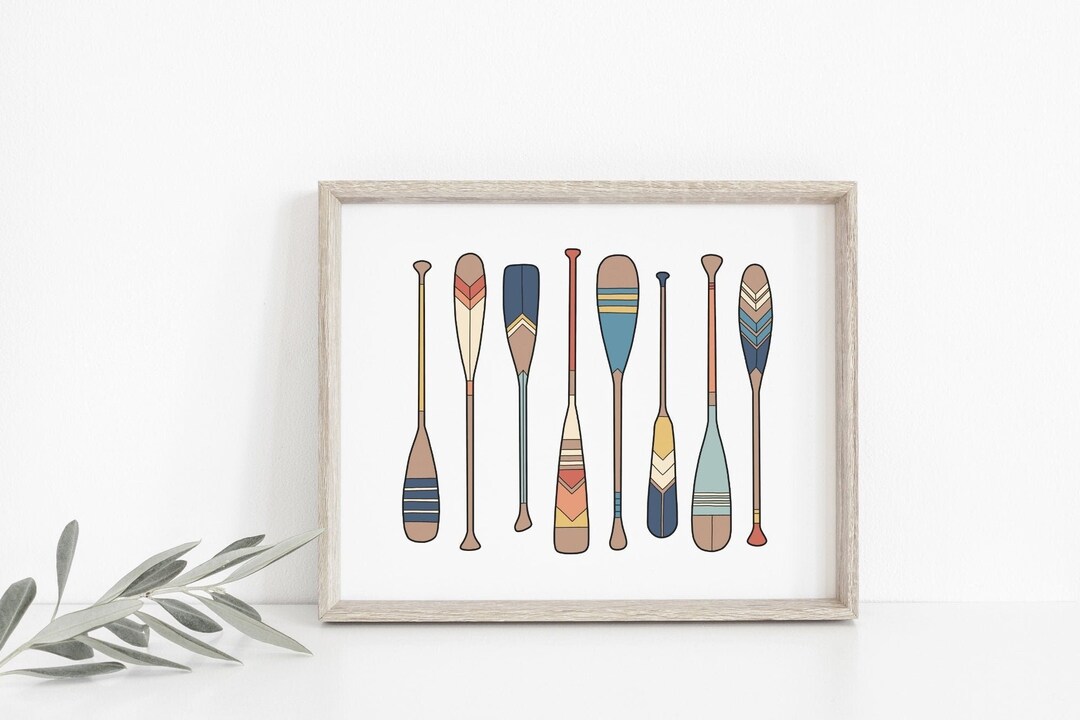 Paddle Print, Painted Canoe Paddles Poster, Kayak, Colorful Vintage ...