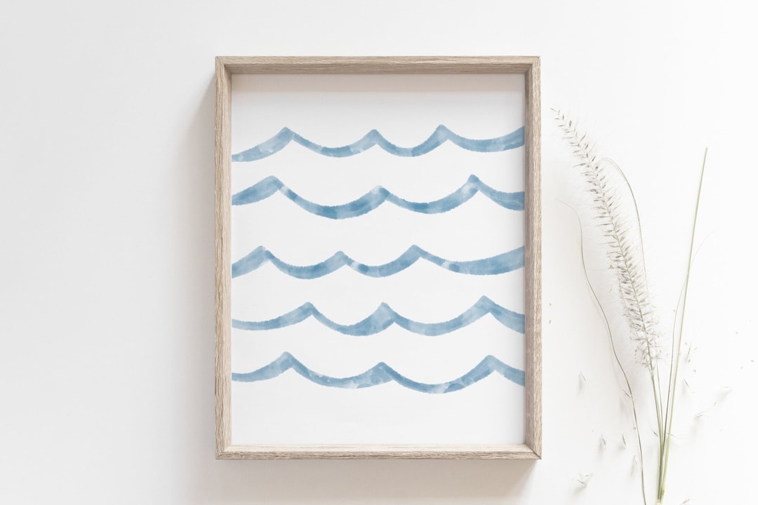 Wave Print - Simple Ocean Poster, Minimalist Seascape, Lake Art, Blue ...