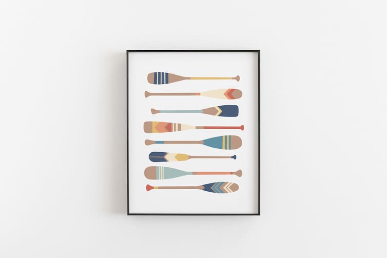Paddle Print - Painted Canoe Paddles, Oar Art Print, Colorful Vintage ...