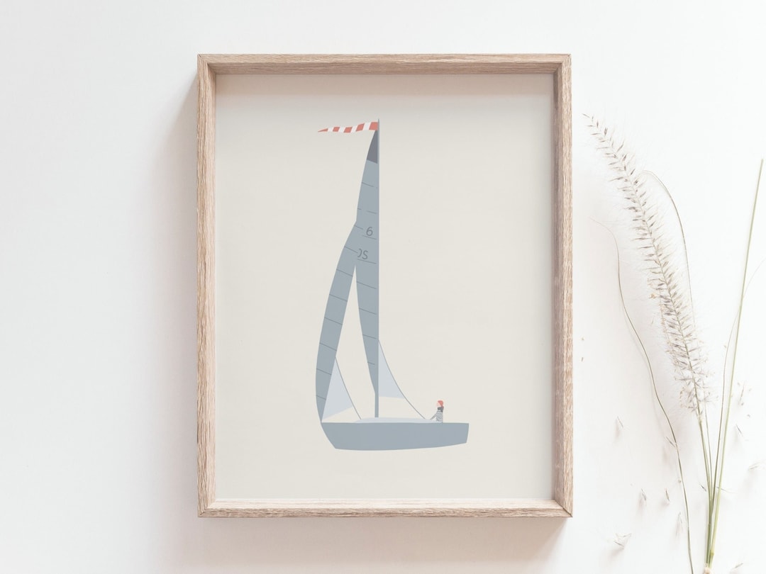 Sailboat Print, Simple Boat Over the Horizon Poster, Lake, Ocean, Sea ...