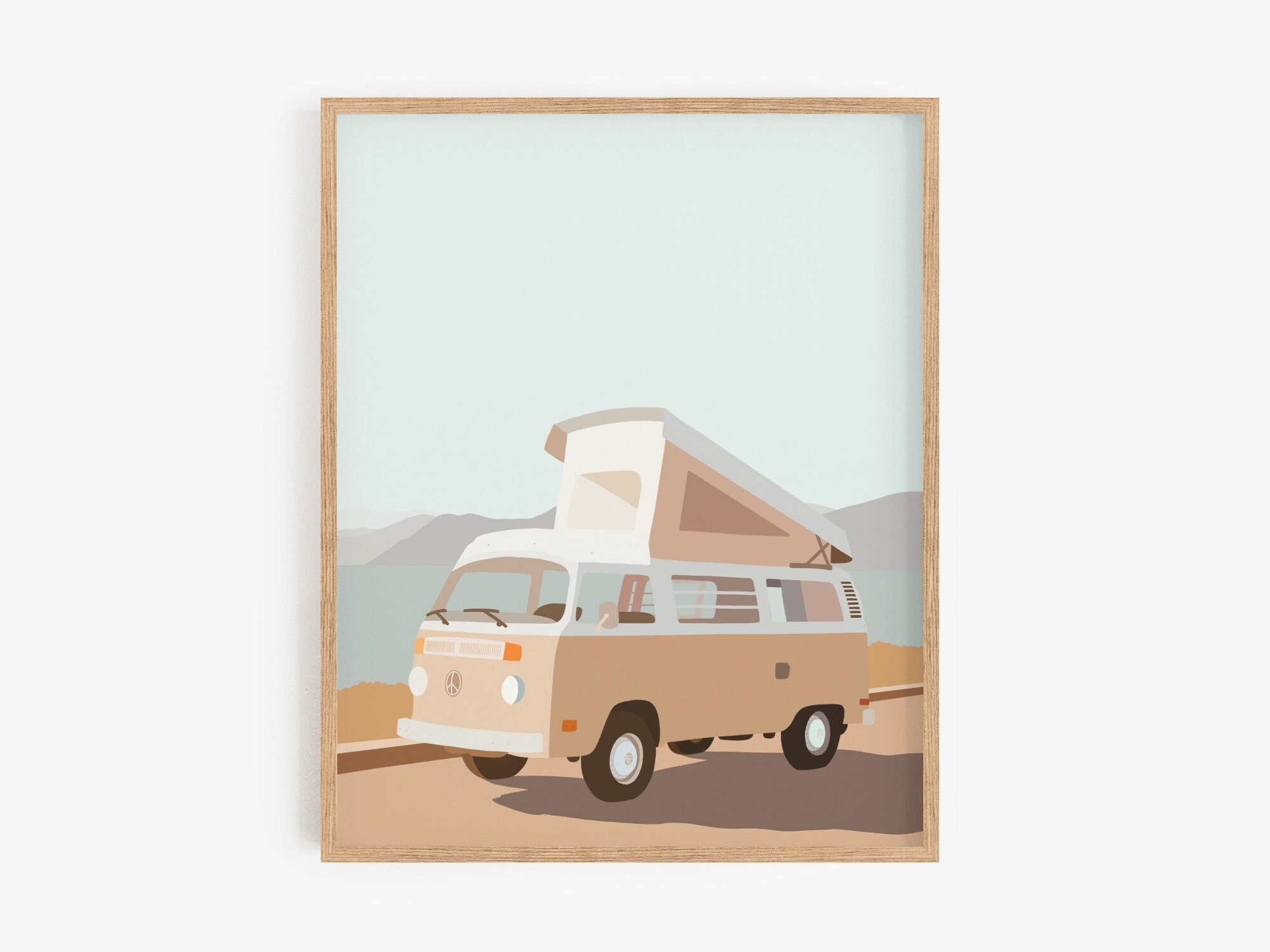 Vintage Camper Van Print - Road Trip Poster, California Art, Surf ...