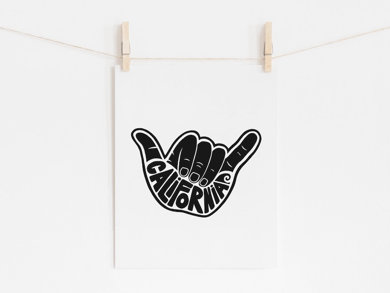 Shaka Sign Print - Good Vibes Poster, Hang Loose Minimalist Wall Art ...