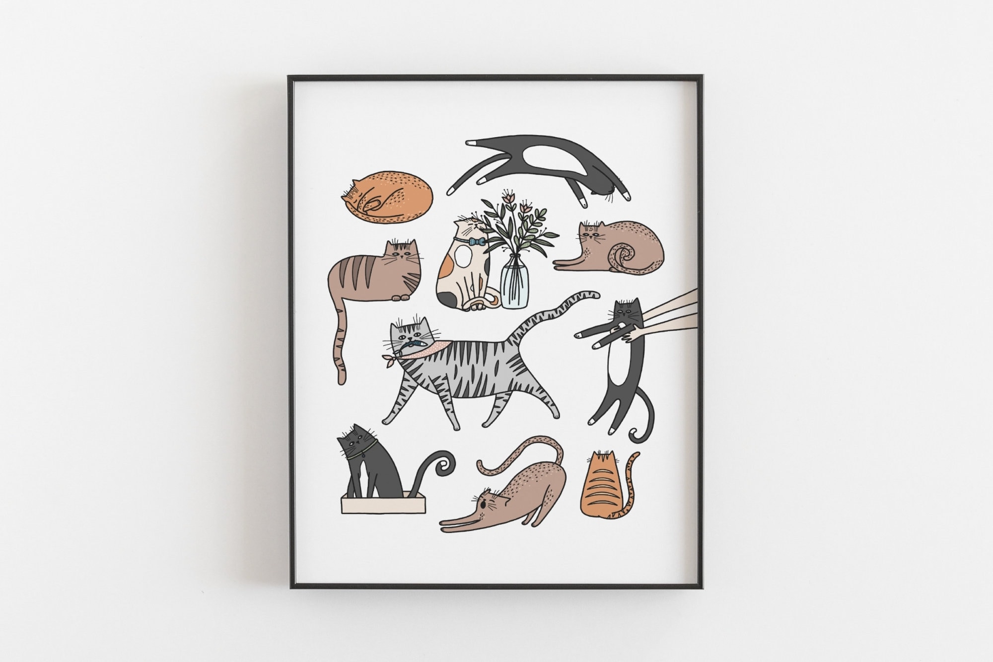 Cats Print - Funny Cat Poses Poster, Minimalist Cat Art, Scandinavian ...