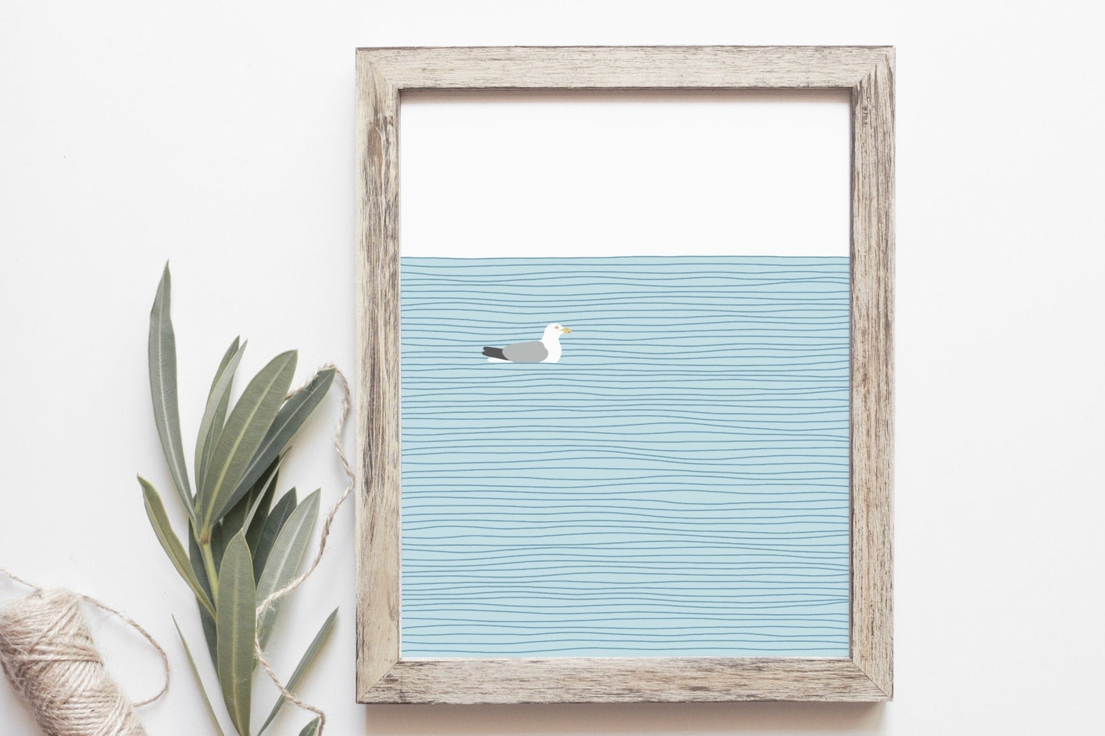 Seagull Print - Floating Herring Gull Poster, Seabird Unisex Nursery ...