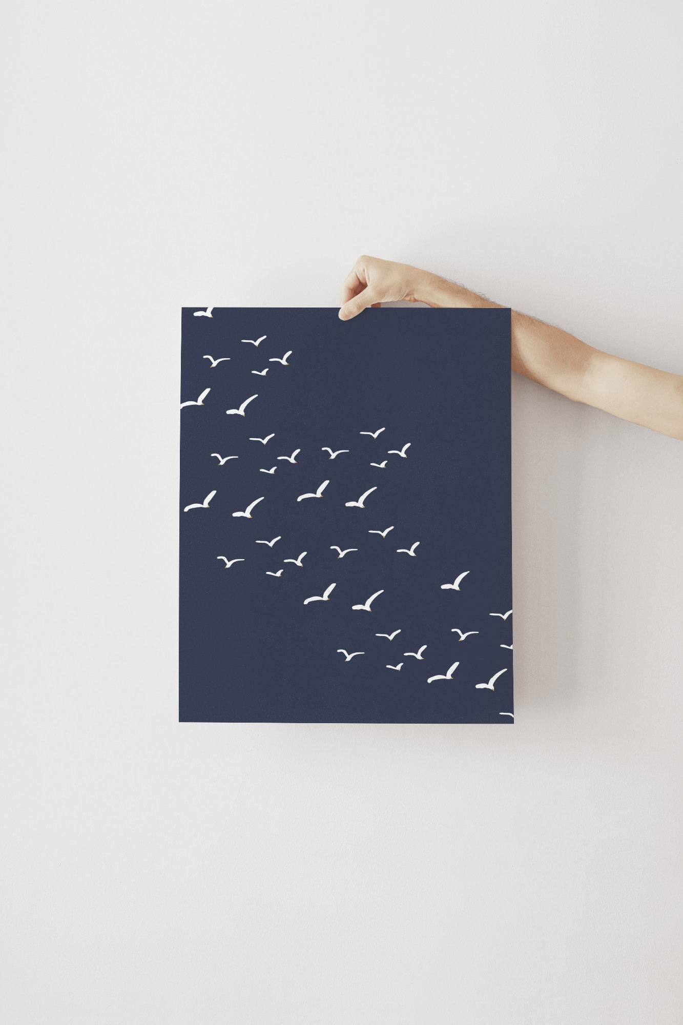 Seagull Print - Birds Flock in the Sky Poster, Seabird Pattern Art ...