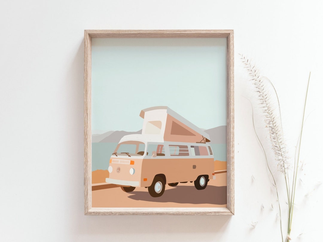 Vintage Camper Van Print - Road Trip Poster, California Art, Surf ...