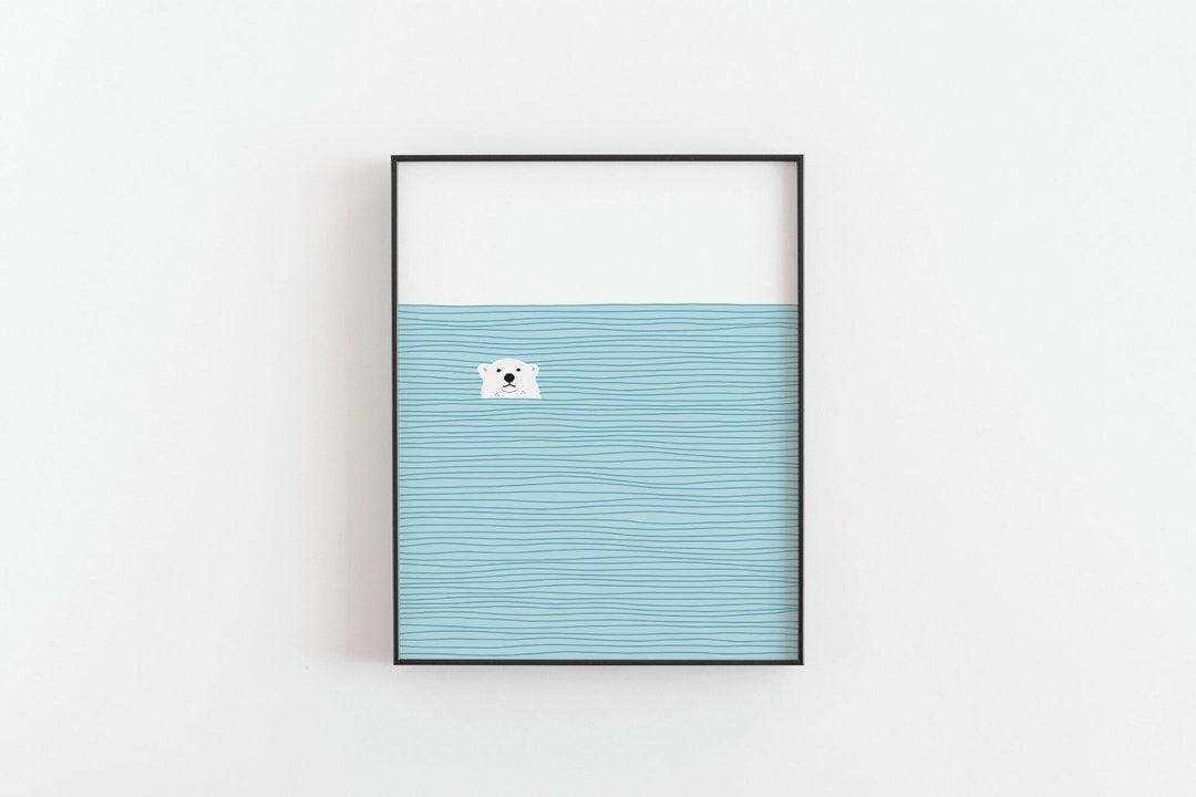 Polar Bear Print, Bear Popping Out of the Water Poster, Arctic Sea ...