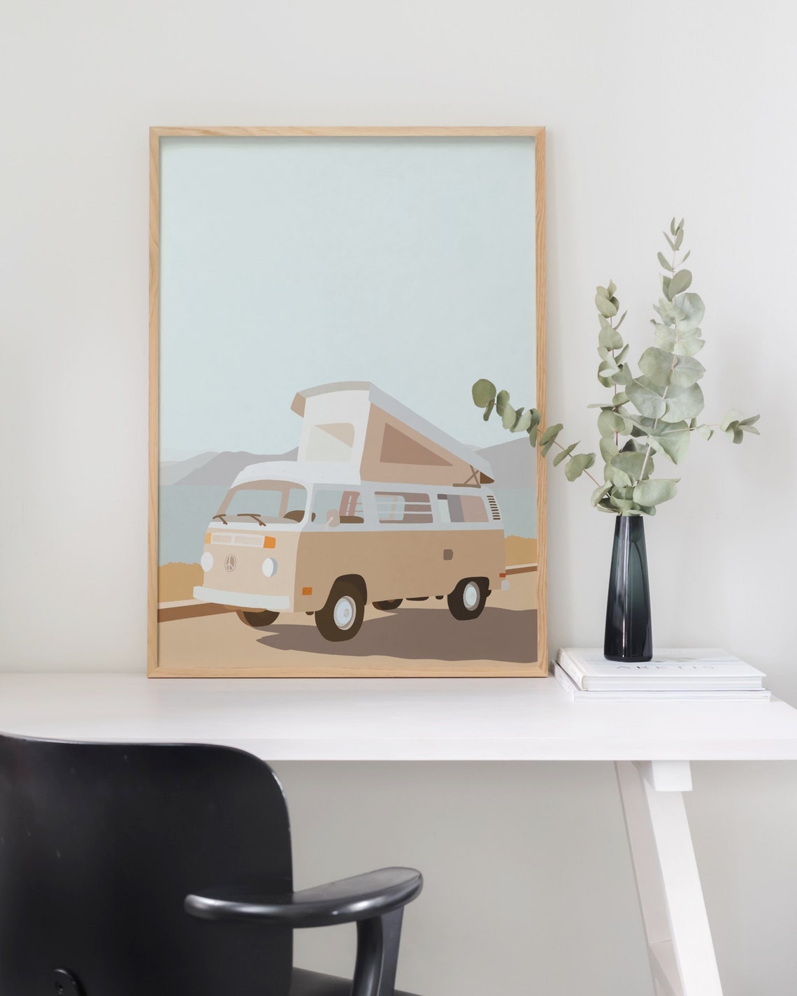 Vintage Camper Van Print - Road Trip Poster, California Art, Surf ...