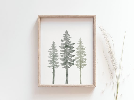 Pine Trees Print Forest Poster Minimalist Watercolor Spruce - Etsy