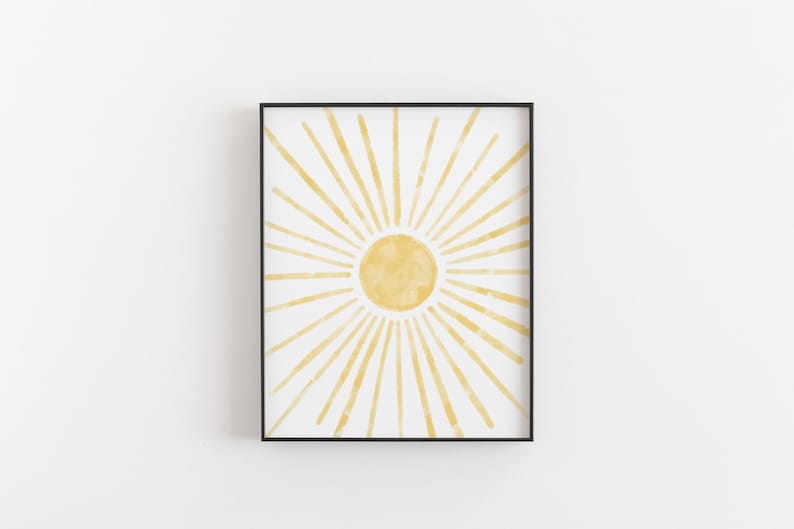 Golden Sun Print, Boho Sun Poster, Sky, Sunrise, Sunset, Watercolor ...