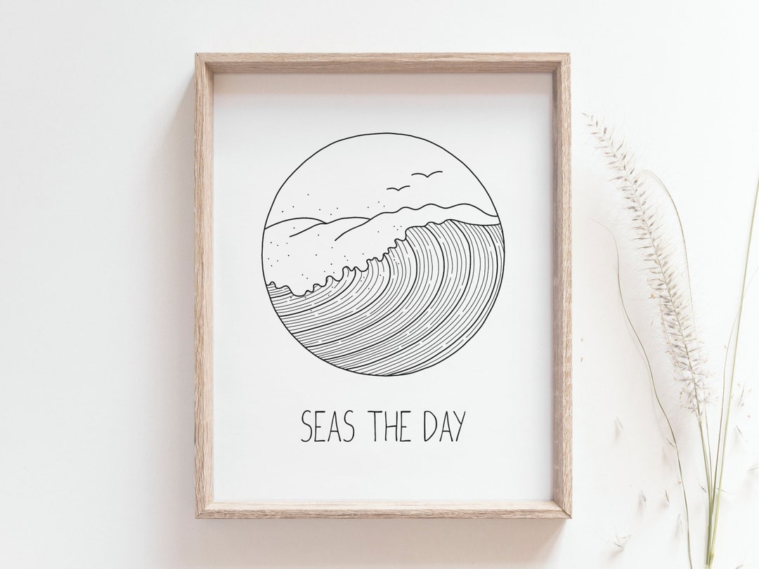 Seas the Day Print - Wave Poster, Surf Art, Inspirational Saying, Beach ...