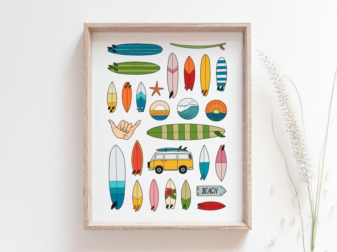 Surfboards Print - Vintage Colors Surf Art, Minimalist Surf Poster ...