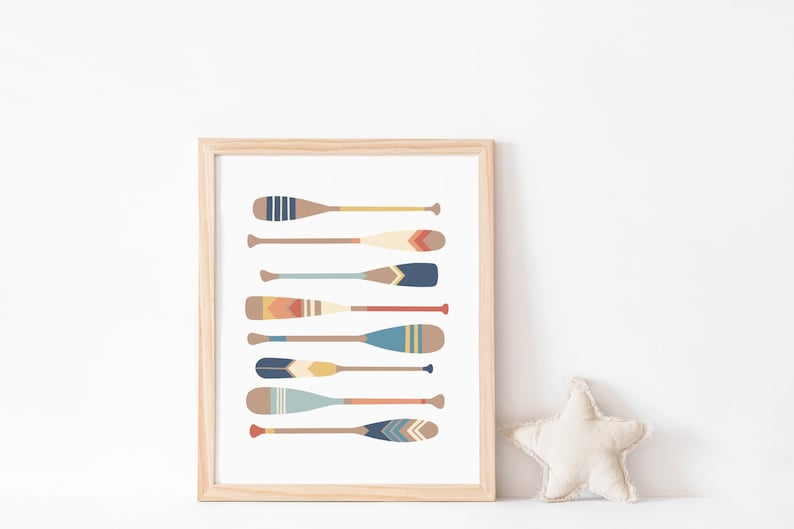Paddle Print - Painted Canoe Paddles, Oar Art Print, Colorful Vintage ...