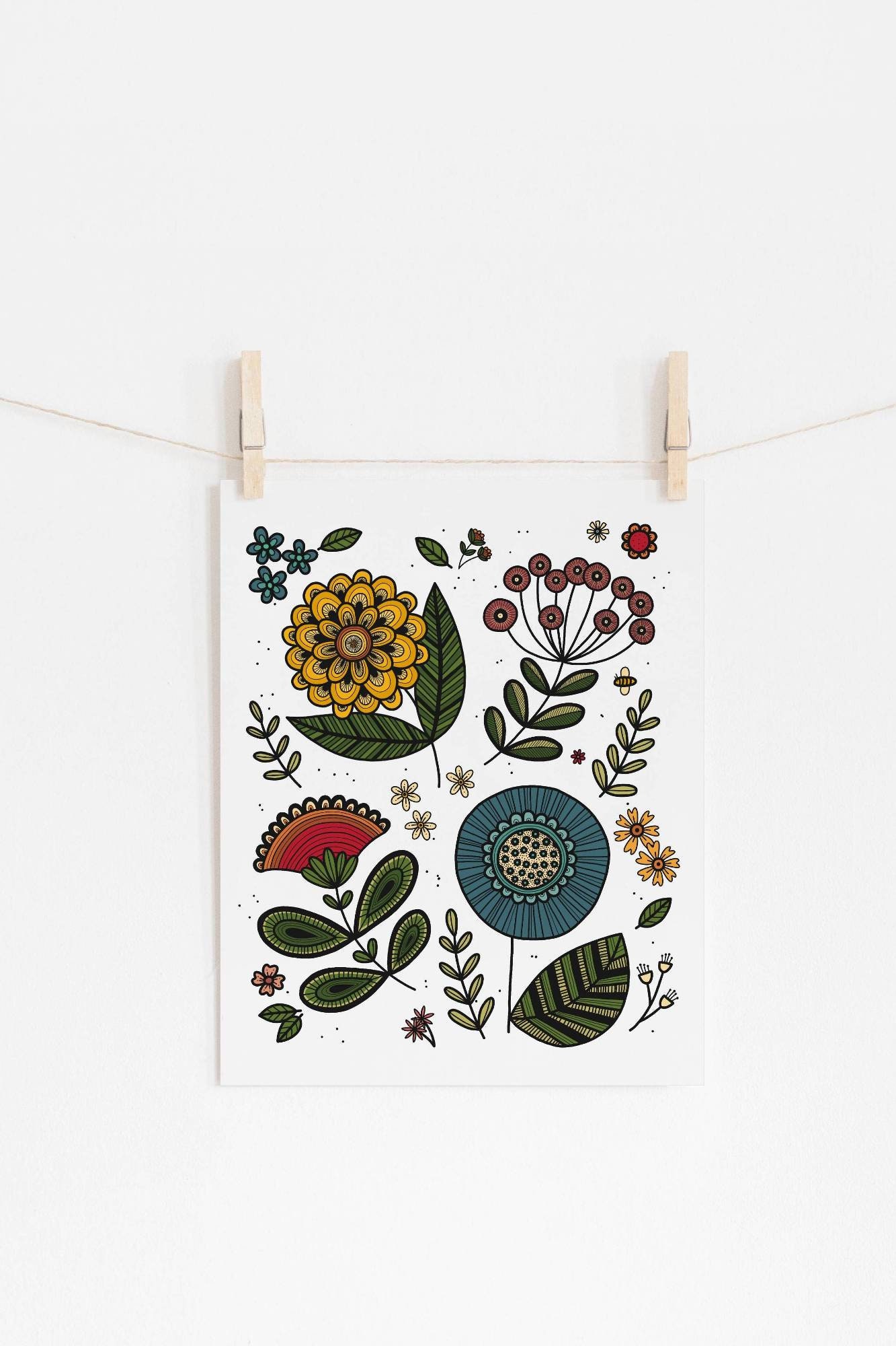 Flower print Vintage wildflower poster set Minimalist | Etsy