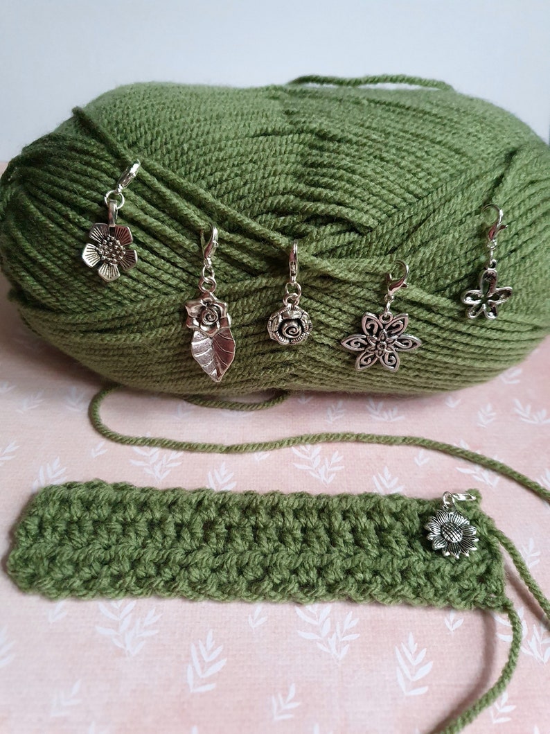 Set of 6 Floral Tarnished Silver Stitch Markers, Crochet Stitch Markers ...