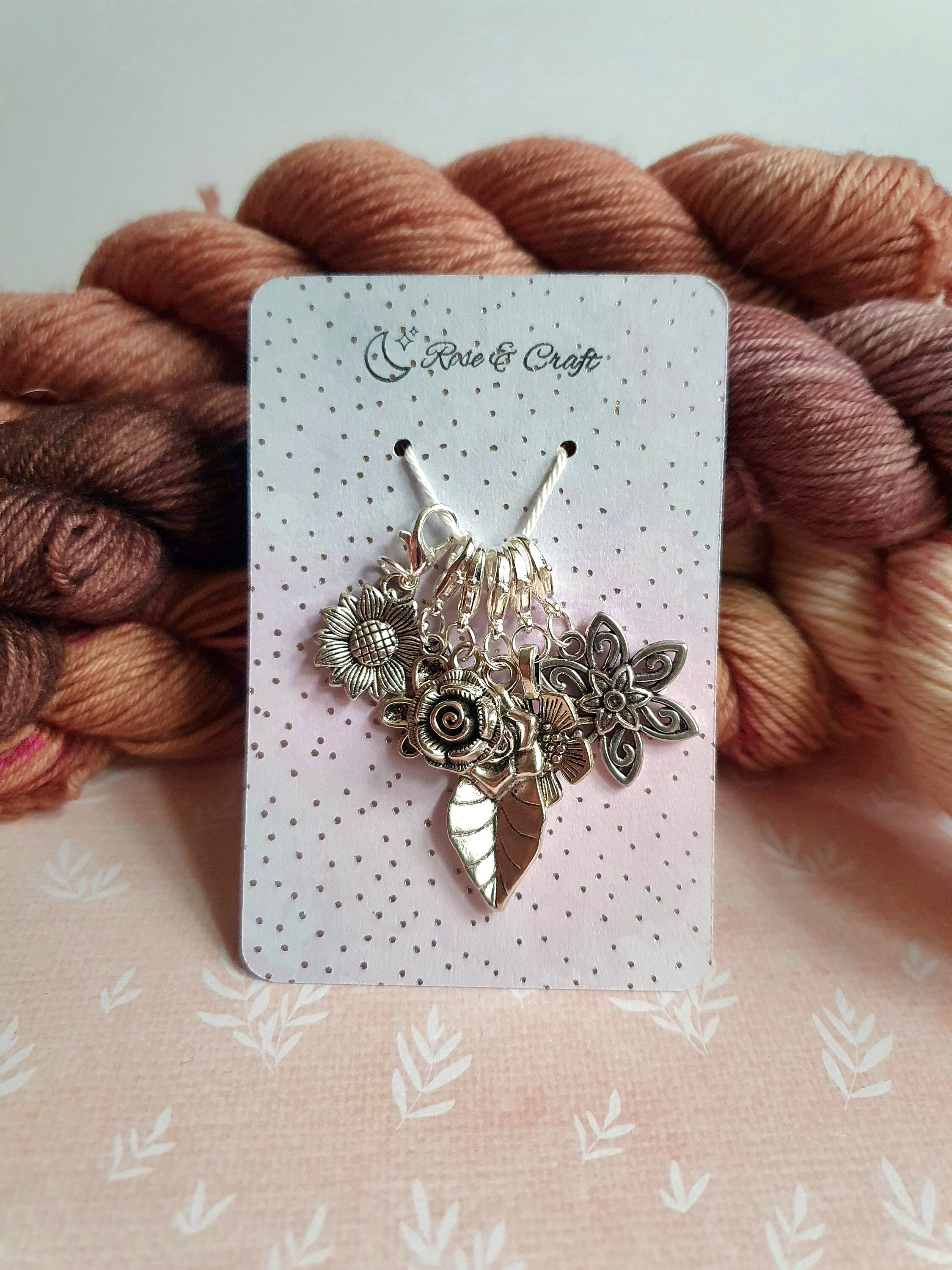 Set of 6 Floral Tarnished Silver Stitch Markers, Crochet Stitch Markers ...