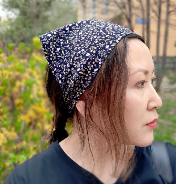 Cottagecore Floral Hair Bandana Triangle Navy Hair Kerchief | Etsy
