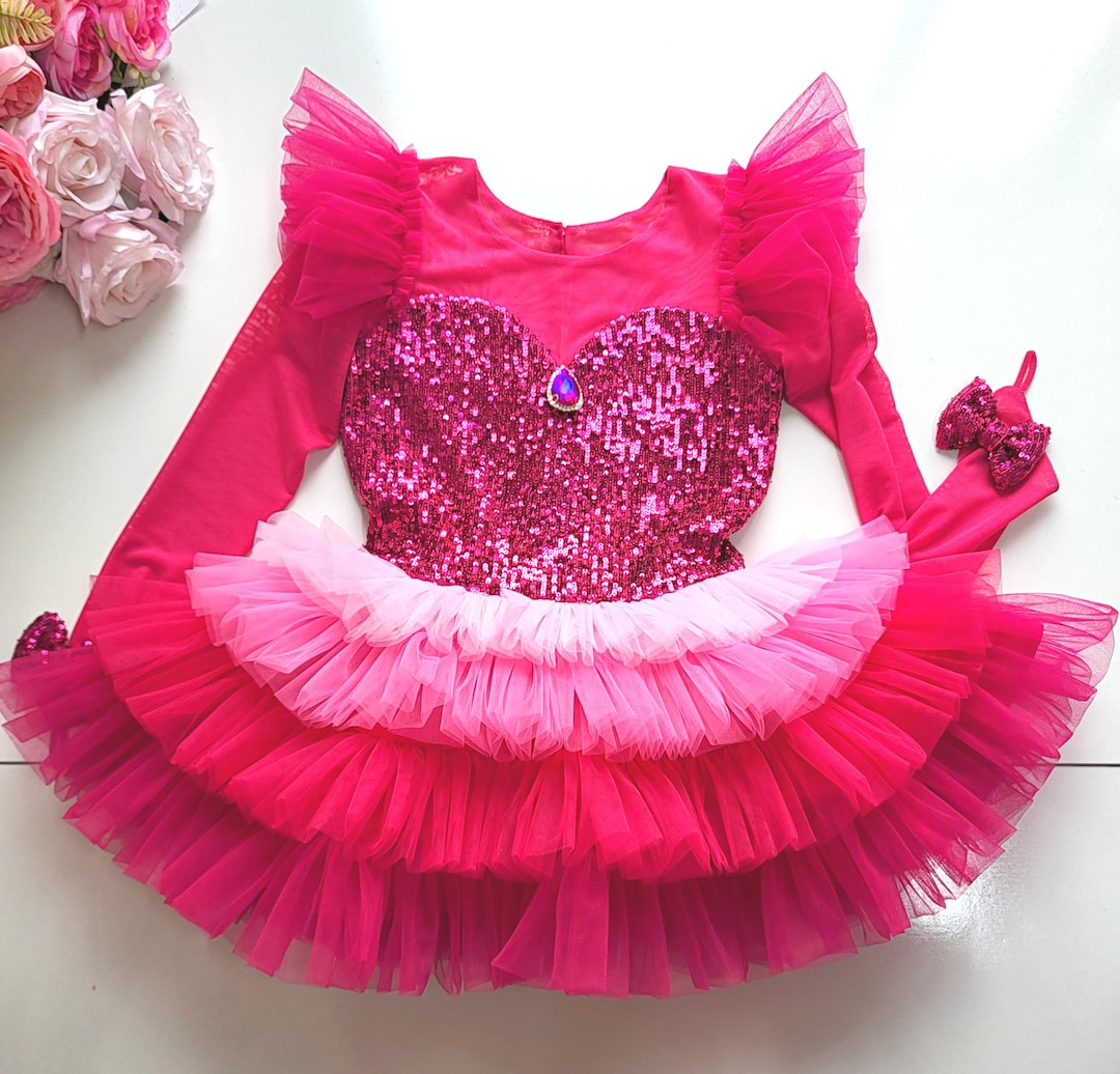 Fuschia Sequin Tutu Dress: Fairy Wings Sleeves, Custom Name Birthday ...