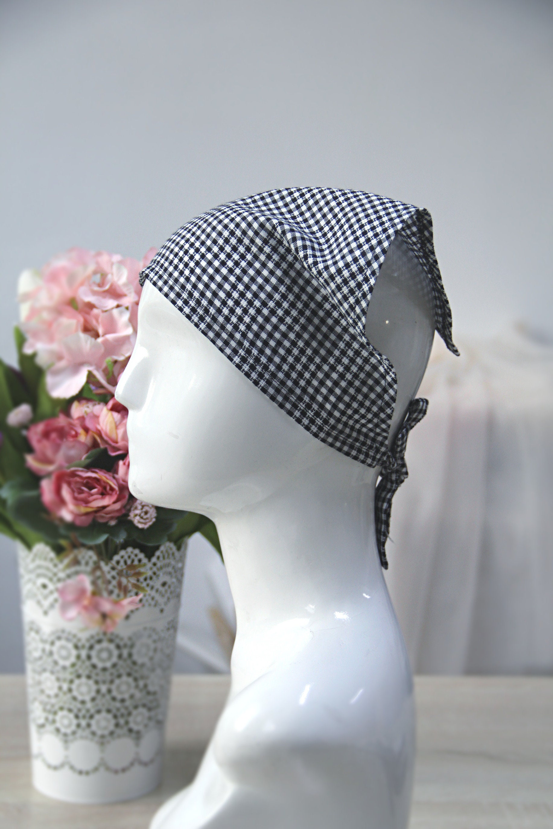 Gingham Hair Bandana, Triangle Head Scarf, Adult Triangle Kerchief ...