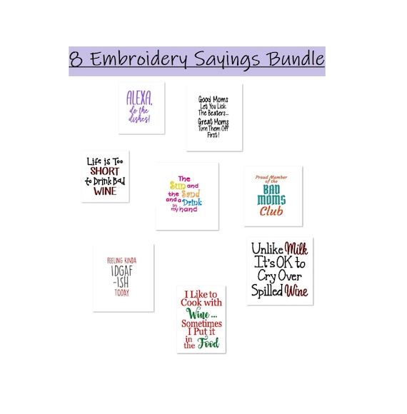 DIGITAL DOWNLOAD BUNDLE 8 Embroidery Designs Sayings Bundle - Etsy